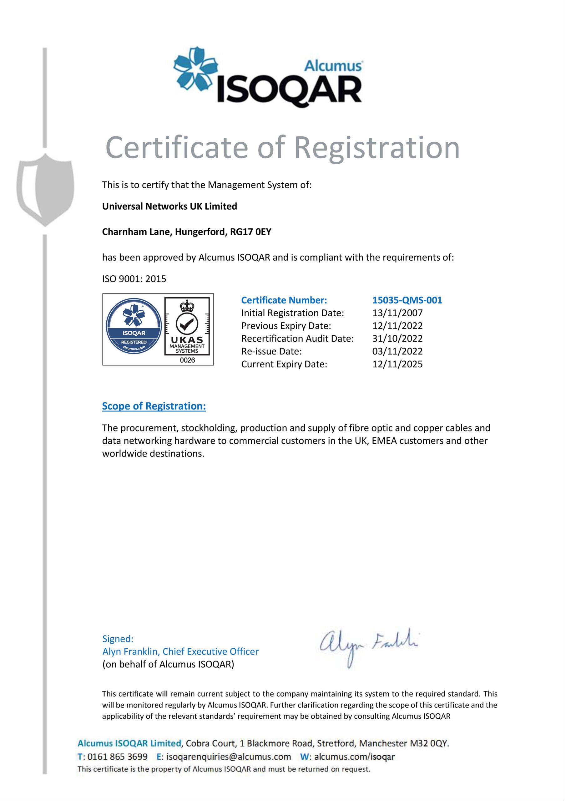 Celebrating 15 Years of ISO Certification - Universal Networks